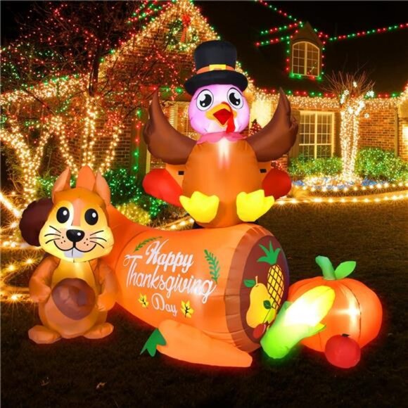 Holiday | 6ft Thanksgiving Inflatable Turkey On Cornucopia Led Lights ...